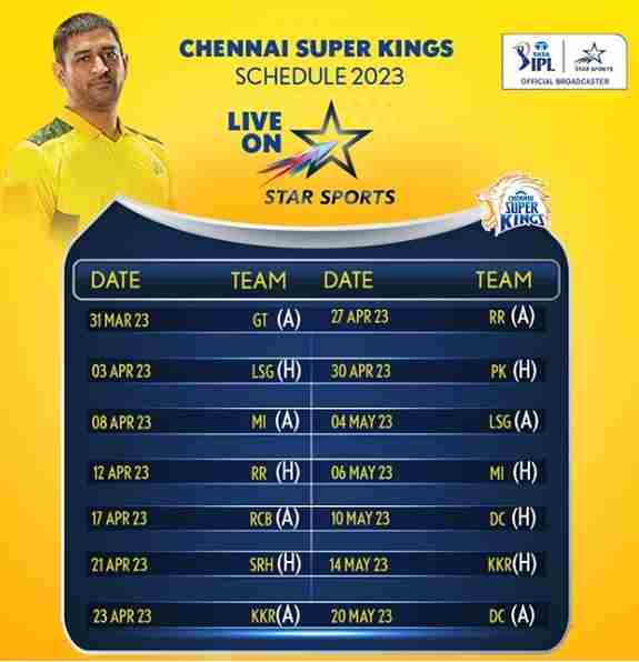 IPL 2023 CSK Schedule Full Schedule Chennai Super Kings CSK Team